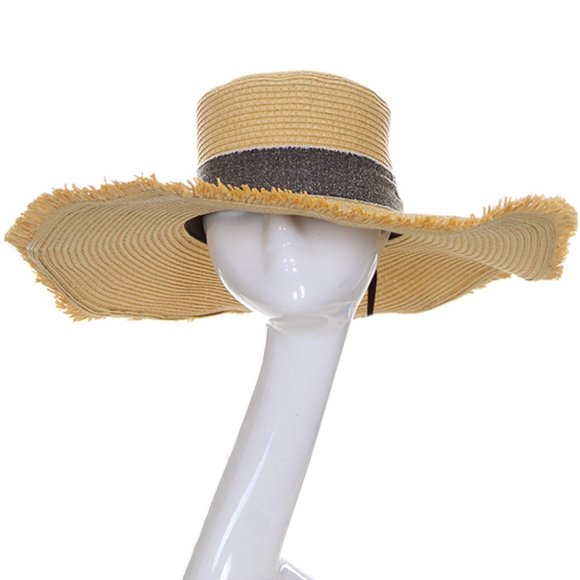 C.C | Accessories | Cc Glitter Frayed Edge Side Brim Paper Sun Hat ...